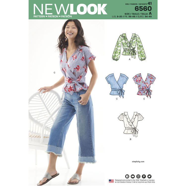 N6560 - New Look Sewing Pattern Misses' Wrap Tops - New Look | NeedleMe